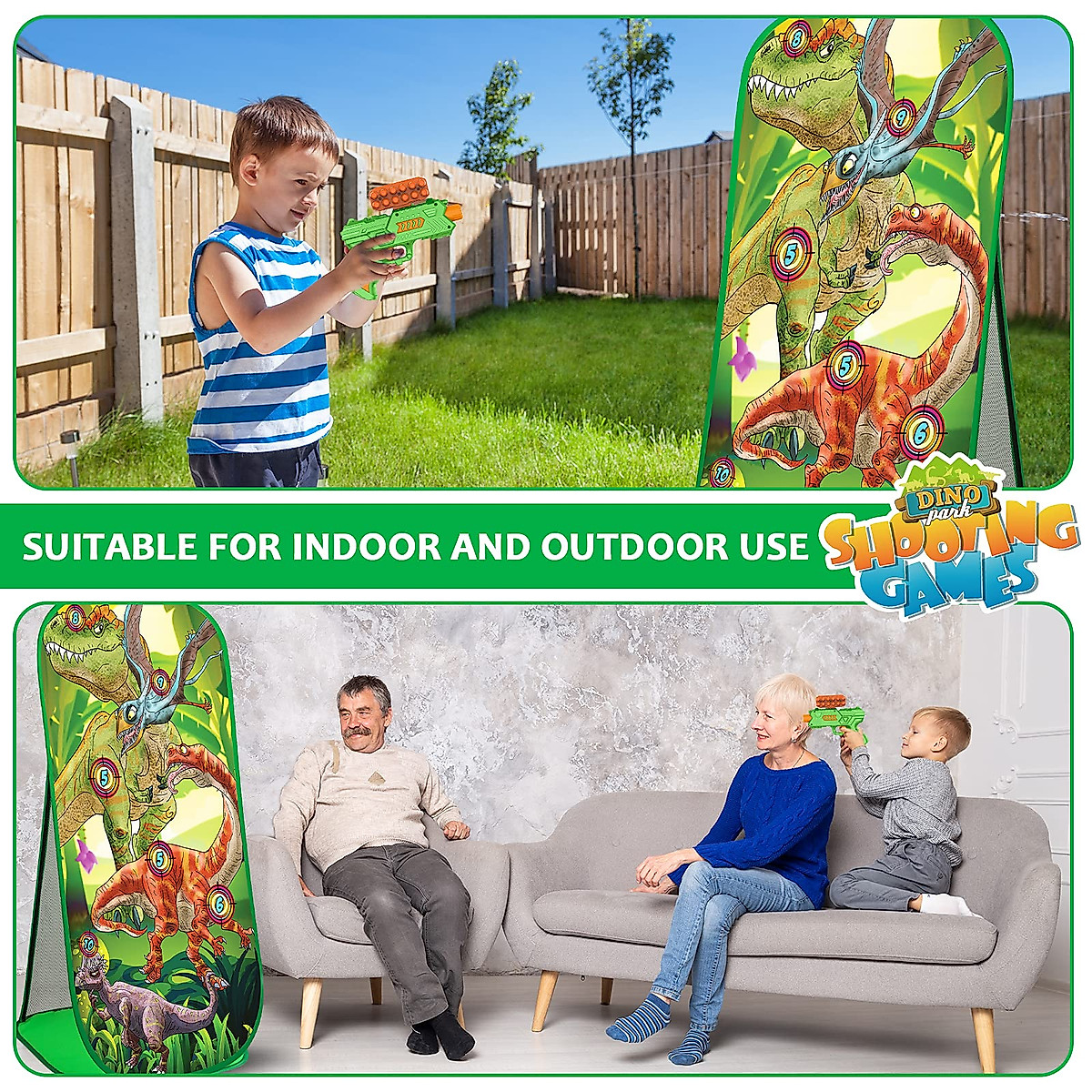 ABERLLS Shooting Game Toy for Age 5 6 7 8 9 10+ Years Old Kids, Boys, Dinosaur Shooting Target with 2 Foam Dart Blasters 40 Foam Darts, Ideal Kids Gift for Indoor Outdoor