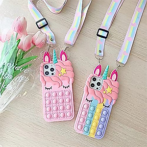 MME Fidget Case for iPhone Case - Cute Fun Funny Soft Silicone Cover for Girls Kids Women, 3D Cartoon Character Kawaii Bubble Cases with Rainbow Neck Lanyard (SE 2022/2020, Color)