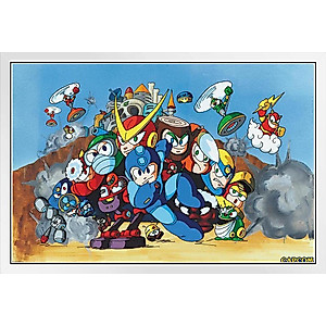 Mega Man 2 Bosses Video Game Video Gamer Classic Retro Vintage 90s Gaming MegaMan Capcom Legacy Collection Megaman 11 Mega Man X Dr Wily White Wood Framed Poster 14x20