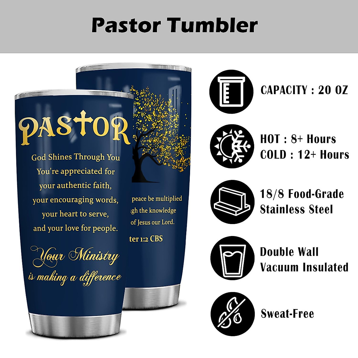 FROOBLEQUIRK 20 Oz Tumbler for Men, Ministry Appreciation, Retirement, Youth Pastor Birthday Christmas Cup Mug, Religious Scripture, Baptism Christian, Pastoral Gift