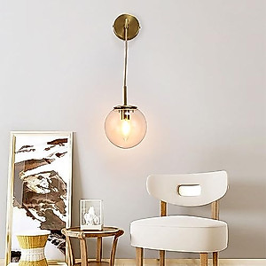 ICEMOB Modern Glass Globe Wall Sconce Set Of Two Minimalist Gold Wall Light Fixture With Adjustable Cord Brass Round Glass Wall Mounted Reading Lamp For Bathroom Mirror Bedside Stairs