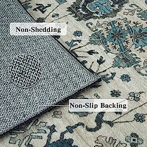 GARVEE Persian Washable Area Rug 8x10 Vintage Boho Living Room Rug Non-Slip Nursery Rug for Bedroom,Low-Pile Carpet Print Distressed Entryway Rug for Laundry Dining Room Office