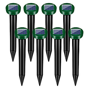 8 Pcs Solar Mole Repellent Spikes 2024 Ultrasonic Animal Repellent Outdoor Waterproof Solar Sonic Burrowing Mole Deterrent Stake to Repel Groundhog Mole Vole Armadillo Gopher Snake for Yard Lawn