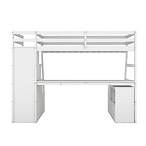 CITYLIGHT Twin Size Loft Bed with Desk and Stairs, Wooden Twin Loft Bed with 7 Drawers and 2 Shelves,Loft Bed with Storage and Stairs for Girls Boys Teens,White