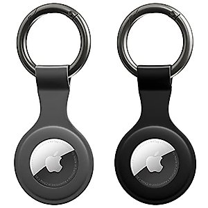 2 Pack AirTag Case, Shock Resistant Silicone Protective Case Cover for AirTag Key Finder Phone Finder with Keychain Carabiner (Grey and Black)
