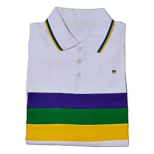 Child Large Mardi Gras Rugby White Purple Green Yellow Knit Long Sleeve Shirt