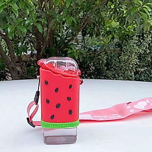 Cute Water Bottle for Kids, Unique Ice Cream Shape water cup, Kawaii Popsicle Shaped Plastic Kettle with Straw, Adjustable Shoulder Strap, BPA free, Leakproof, 10oz, Watermelon