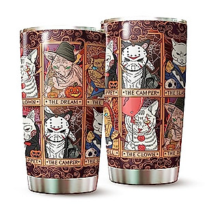 Halloween Decorations - Halloween Gifts - Halloween Cat Decor - Halloween Mugs - Horror Movies Lover Gifts - Cat Gifts For Cat Lovers - Horror Cat Tumbler For Men, Women, Friends, Coworkers