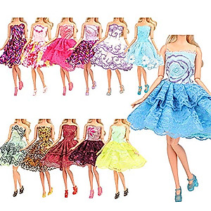 BARWA 5 PCS Fashion Mini Short Party Dresses Clothes and Accessories 5 Shoes 5 Hanger for 11.5 Inch Girl Doll
