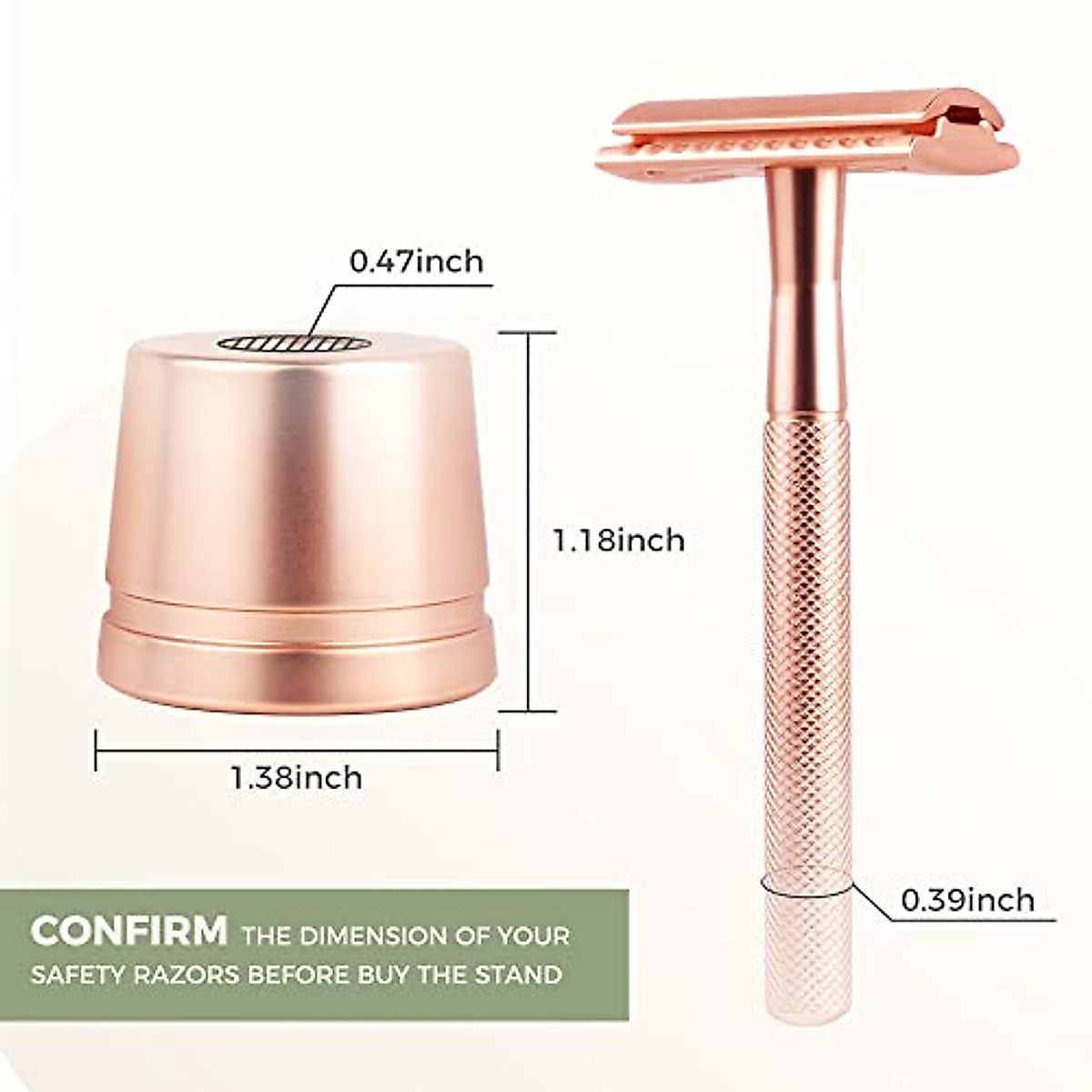 ZOMCHI Safety Razor Stand, Aluminum Alloy Men's Shaving Stand for Bathroom Countertops, Suitable Razors, Hole Diameter 0.425'',Rose Gold