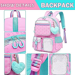 Meetbelify Pink Backpack for Girls School Backpack Aesthetic Backpack for Elementary Student Teen Girls Cute School Bag Kids Kawaii Bookbag for Girls 8-10