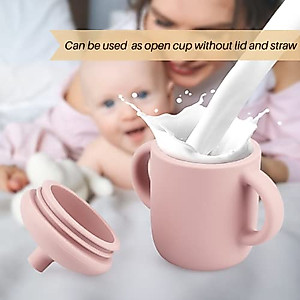 Mintlyfe Baby Trainer Cup, Silicone Training Cup with Handles Lid and Straw, BPA-Free, Unbreakable, Spill Proof and Non-Slip Handles Sippy Cup for Toddlers, 5 oz (Blush)