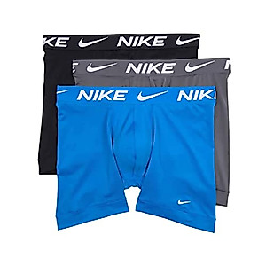 Nike Men's Essential Micro Boxer 3 Pack Brief, Black/Grey/Blue, Medium