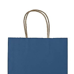 bagmad 50 Pack 8x4.75x10 inch Medium Blue Kraft Paper Bags with Handles Bulk, Gift Bags, Craft Grocery Shopping Retail Party Favors Wedding Bags Sacks (Blue, 50pcs)