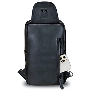 LRTO Genuine Leather Sling Bag Crossbody Motorcycle Bag Handmade Hiking Chest Daypack Retro Shoulder Backpack (Darkgrey)