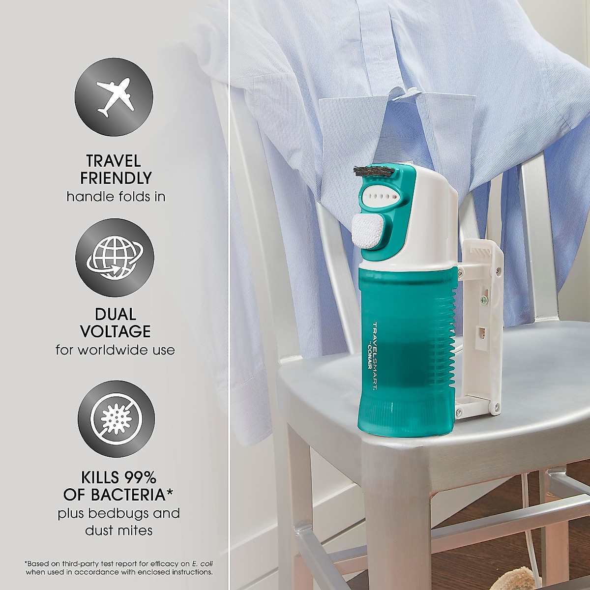 Conair Travel Steamer for Clothes, Mini Garment Steamer, Fabric Steamer in Green by Travel Smart
