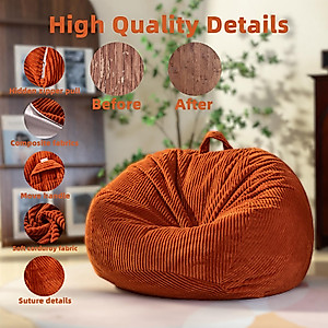 Large Stuffed Animal Storage Bean Bag Chair （No Filler）, 3 ft Giant Heavy Soft Corduroy Bean Bag Cover for Kids Teens & Adults，Round Fluffy Sofa for Home Living Room ，Coffee Chair