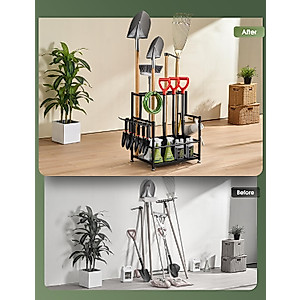 SereneHome Garden Tool Organizer – Heavy-Duty Carbon Steel Storage Rack for Garage, Shed & Yard – Rust-Resistant, Holds 100+ lbs of Garden & Lawn Tools – Black