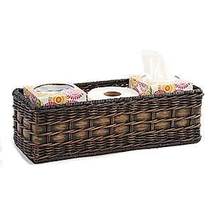 The Basket Lady Wicker Toilet Tank Basket, 16 in L x 6 in W x 5 in H, Antique Walnut Brown