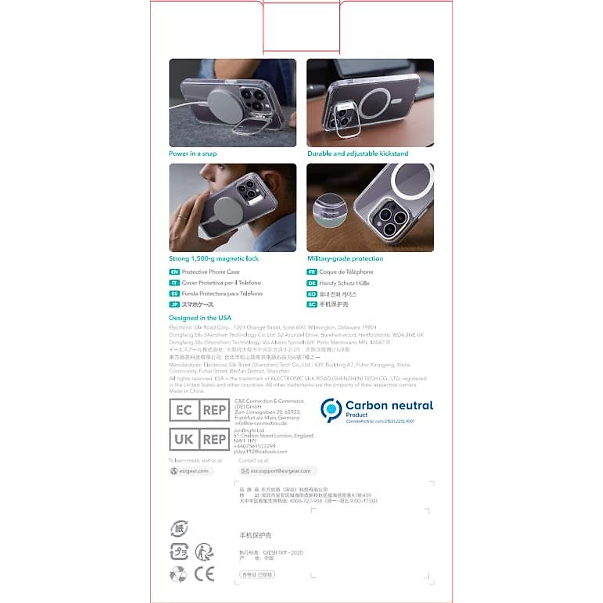 ESR for iPhone 14 Pro Max Case, Compatible with MagSafe, Built-in Camera Ring Stand, Military-Grade Protection, Magnetic Phone Case for iPhone 14 Pro Max, Classic Kickstand Case (HaloLock), Clear