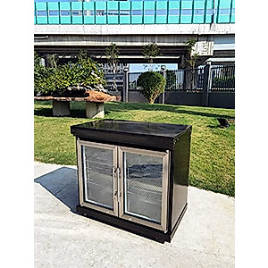 Modular 3 Piece Island Electric and Propane or Natural Gas BBQ Outdoor Black Stainless Steel Grill Kitchen with Double Wine Refrigerator, Sink, Rotisserie, Black Marble Top and FREE Protective Canvas Cover