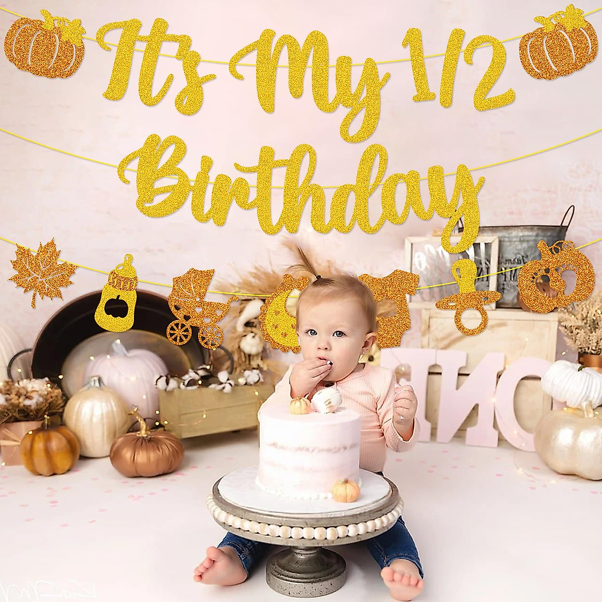It's My 1/2 Birthday Banner Little Pumpkin Half Birthday Party Decorations for Baby Boy Girl 6 Months Autumn Baby Shower Party Supplies