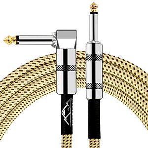 EASTROCK 1/4 inch Guitar Instrument Cable 10/20 Foot Right Angle to Straight Tweed Cloth Jacket Guitar Cable Input for Electric Guitar, Bass, Amp, Keyboard, Mandolin, Mixing Desks (20 Foot Yellow)