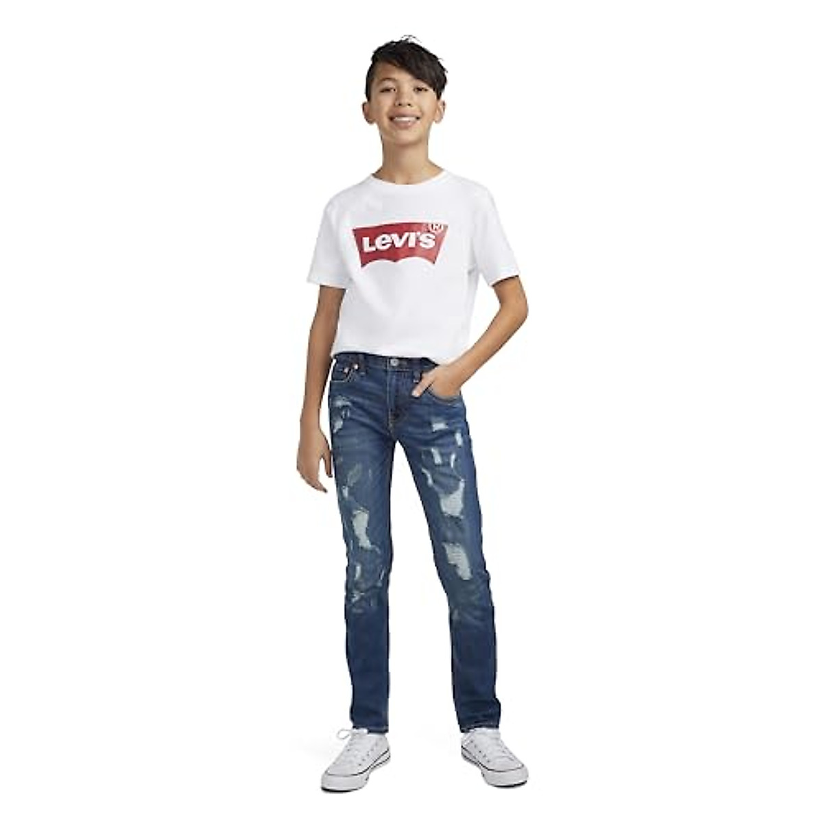 Levi's Boys' 510 Skinny Fit Destructed Jeans, Paper Shredder, 12