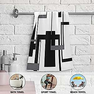 SHUSTARY 2 Pack Black and White Hand Towels for Bathroom,Soft Absorbent Quick-Dry Grey Geometric Abstract Kitchen Dish Towels Decorative Mid Century Bathroom Hand Towel for Face,Gym,Spa 14"x28"