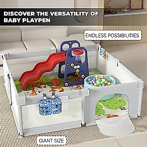 Baby Playpen with Mat 79" X 71", Extra Large Play Yard for Babies and Toddlers, Indoor/Outdoor Playpen, Sturdy Design with Gates, Play Pin, Baby Play Area with Ocean Balls