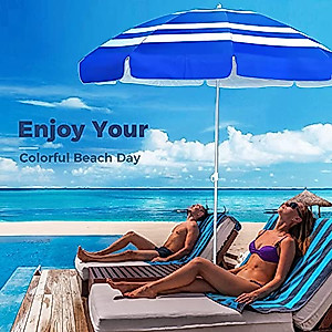 OCOOPA Beach Umbrella UV 50+, 6.5ft Umbrella with Sand Anchor & Aluminum Pole, Portable Beach Umbrella with Carry Bag for Beach Patio Garden Pool Backyard (Blue & White, 6.5 FT Umbrella)