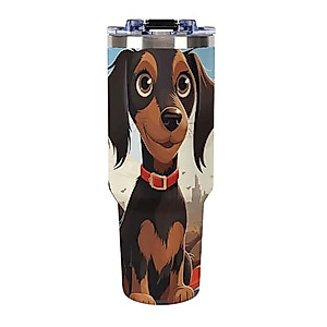 STVNKML 40 Oz Tumbler with Handle I Love My Dog Dachshunds Stainless Steel Coffee Mug Reusable Travel Mug Leak-proof Insulated Car Cup Large Capacity Tumbler for Travel, Outdoor, Home Use (Black)