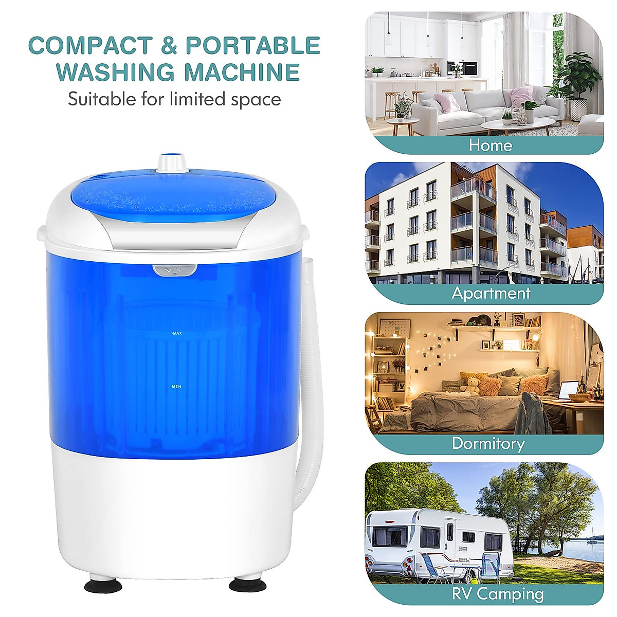 COSTWAY Mini Portable Washing Machine, 5.5 lbs Washing Capacity, Compact Laundry Washer with Durable Design, Single Tub, Rotary Controller, Small Washer Machine for Home Apartment Dorms and RV, Blue