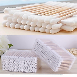 Wooden Stick Cotton Swabs(200CTx2) - Double Tipped with Cotton Heads- Sturdy Handle - Multipurpose(400pcs)