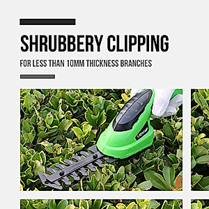 Lichamp 2-in-1 Electric Hand Held Grass Shear Hedge Trimmer Shrubbery Clipper Cordless Battery Powered Rechargeable for Garden and Lawn, CGS-3601 Grass Green