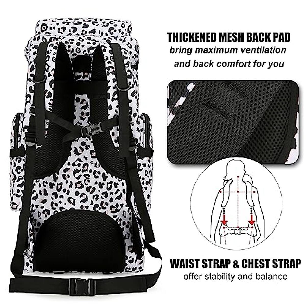 W WINTMING 70L Hiking Backpack Lightweight Camping Backpack Molle Backpack for Backpacking Treeking Climbing Outdoor - Frameless (Leopard Camo)