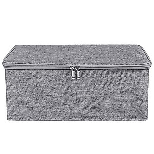 ANMINY 3PCS Storage Bins with Zipper Lid Handles Storage Boxes PP Plastic Board Foldable Lidded Cotton Linen Fabric Home Cubes Baskets Closet Clothes Toys Organizer Containers - Gray, Small Size