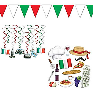 Italy Italian Party Decorations 28 Piece Bundle Photo Fun Props Dangling Whirls Pennant Banner