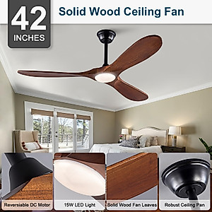 XBIBI 42 Inch Ceiling Fans with Lights and Remote,Wood Ceiling Fan with Lights,Modern Ceiling Fan Light with 3 Blade,6 Speed DC Motor Indoor Outdoor Ceiling Fan for Patio,Living Room,Bedroom