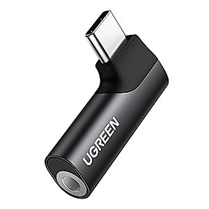 UGREEN USB C to 3.5mm Audio Adapter Type C Aux Headphone Jack DAC Stereo Mic HiFi Right Angle Earphone Dongle Compatible with iPad Pro Air 5 4 Mini 6, Galaxy S23 Ultra S22 S21 S20, Pixel 7 Pro, Black