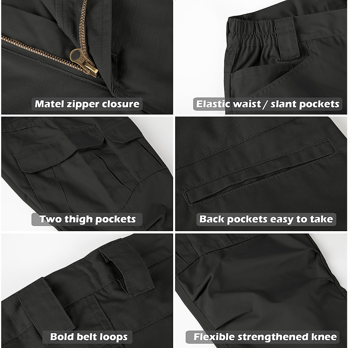 NAVEKULL Men's Outdoor Tactical Pants Rip Stop Lightweight Waterproof Military Combat Cargo Work Hiking Pants Black