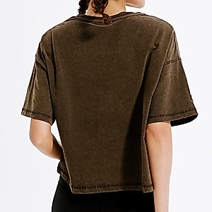 Shirts for Teens Girls, Y2K Crop Top T Shirt, Short Sleeve Tops T in Soft Breathable, Tops Sweaters for Women in Charcoal (Brown, Large)
