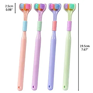 YQkoop 3-Sided Toothbrush, Soft Bristle Toothbrush with Tongue Scraper, Travel Toothbrush for Complete Teeth and Gum Care for Adults