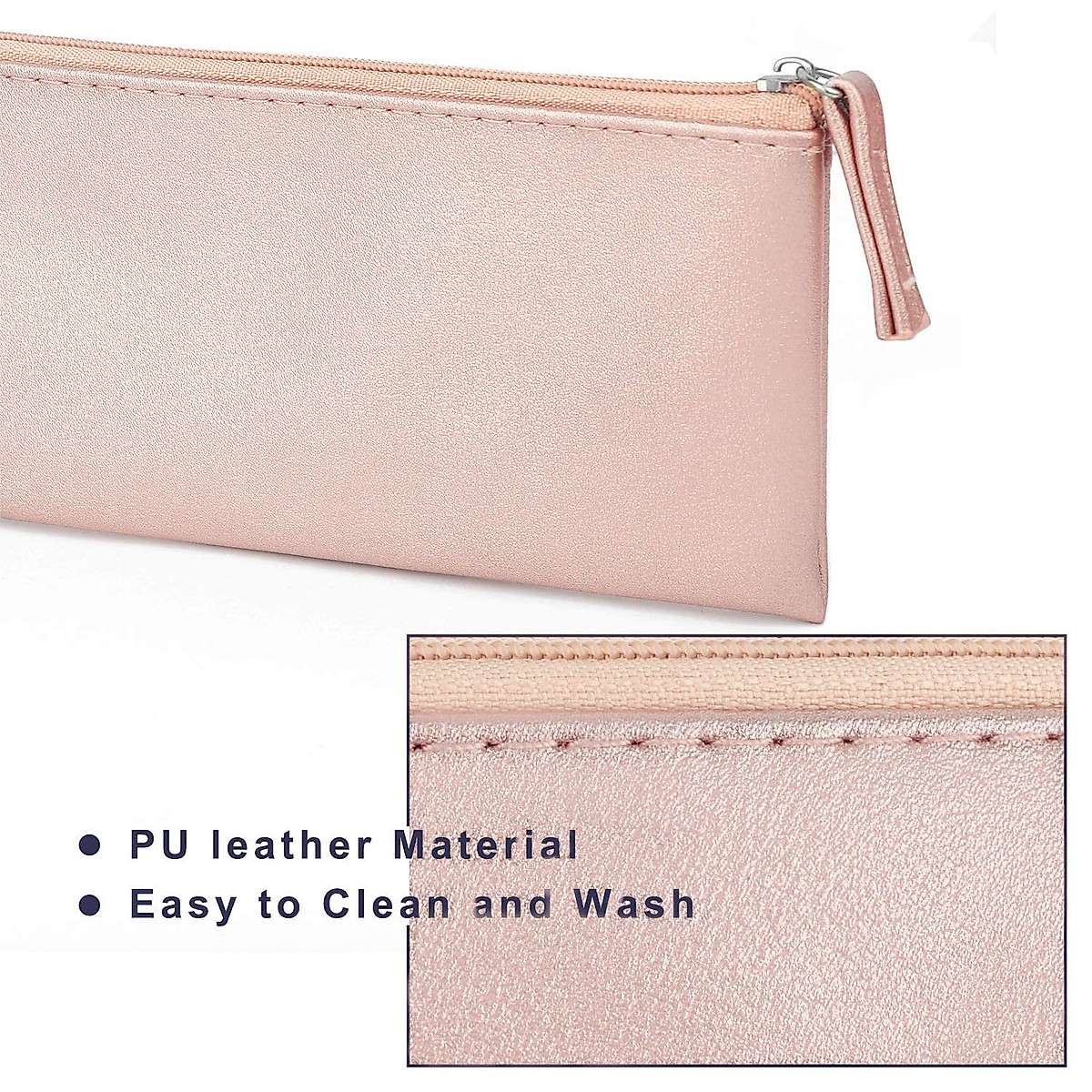 SumDirect PU Leather Cosmetic Pencil Bags - Small Soft Makeup Pouch with Zipper, Pencil Pouch Case Simple Comestic Organizer