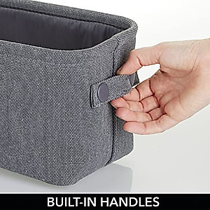 mDesign Narrow Fabric Storage Bin Basket with Handles for Bathroom Closet, Vanity, Cabinet, Cubby, Countertop, Small Slim Baskets for Towels, Toilet Tissue, Crane Collection, 4 Pack - Charcoal Gray