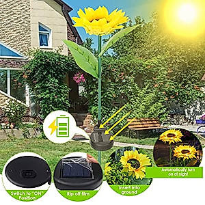 wenyuyu 2 Piecs Outdoor Solar Garden Stake Lights, 10 LED Sunflower Solar Powered Light, Waterproof Decorative Lights for Path Patio Backyard Lawn