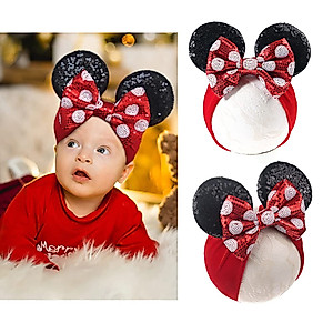 JIAHANG Baby Girl Mouse Ears Headwrap with Sequin Polka Dot Bow, Velvet Turban Hairband, Hair Bow Headband for Toddler, Kids, Party Supplies