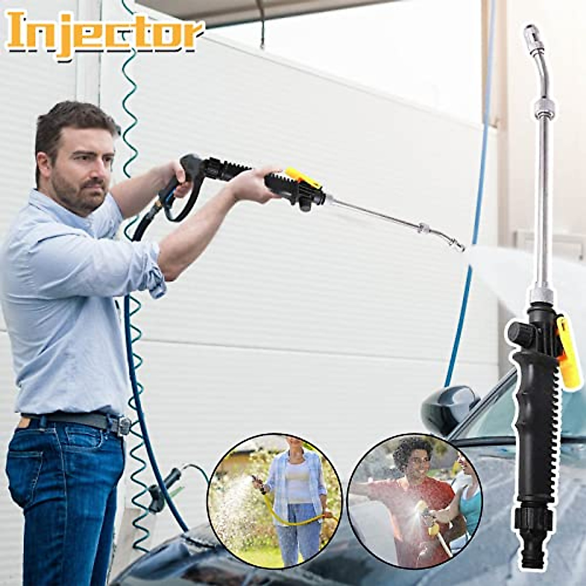 High Pressure Washer Wand, 2-in-1 Pressure Power Washer Spray Nozzle, Portable High Pressure Water Gun, Watering Sprayer Cleaning Tool for Car Washing or Garden Cleaning (11.8 in, A)