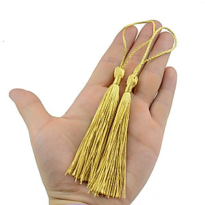 100pcs 13cm/5 Inch Silky Floss Bookmark Tassels with 2-Inch Cord Loop and Small Chinese Knot for Jewelry Making, Souvenir, Bookmarks, DIY Craft Accessory (Light Gold)