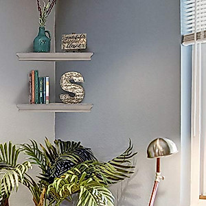 American Art Decor Rustic Wood Floating Corner Shelves - Grey - Set of 2